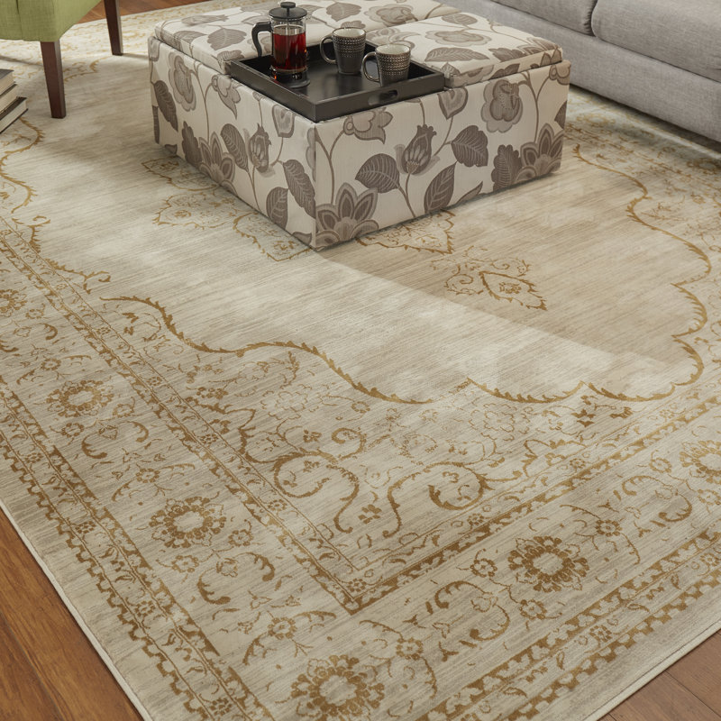 Three Posts Balon Cream/Gold Area Rug & Reviews | Wayfair