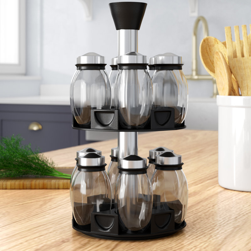 Rebrilliant Spinning Glass 12 Jar Spice Jar & Rack Set & Reviews | Wayfair