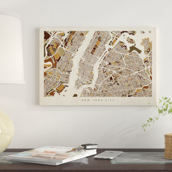 East Urban Home 'New York City Street Map, Browns, Horizontal' By ...