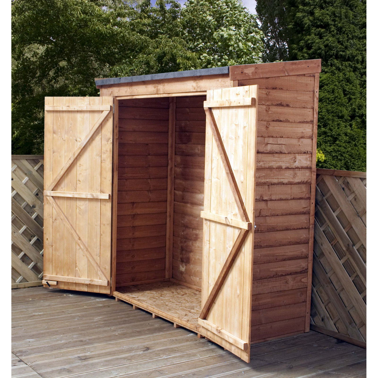 Mercia Garden Products 6 Ft. W x 2.6 Ft. D Wooden Overlap Pent Storage ...