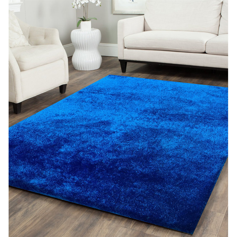 Latitude Run Heineman Solid Shag Hand-Tufted Royal Blue Area Rug | Wayfair