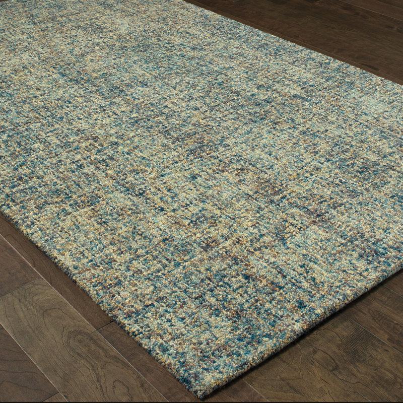 Gracie Oaks Laguerre Boucle Hand-Hooked Wool Blue/Green Area Rug ...