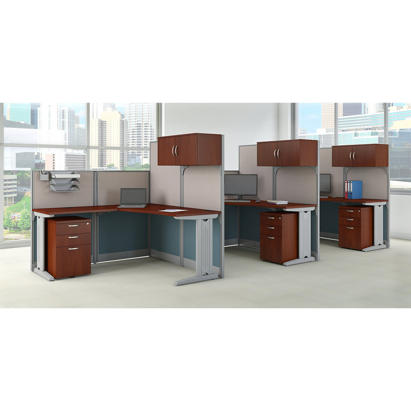 Bush Business Furniture 3 Person Cubicle Workstations 9 Piece L-Shape ...