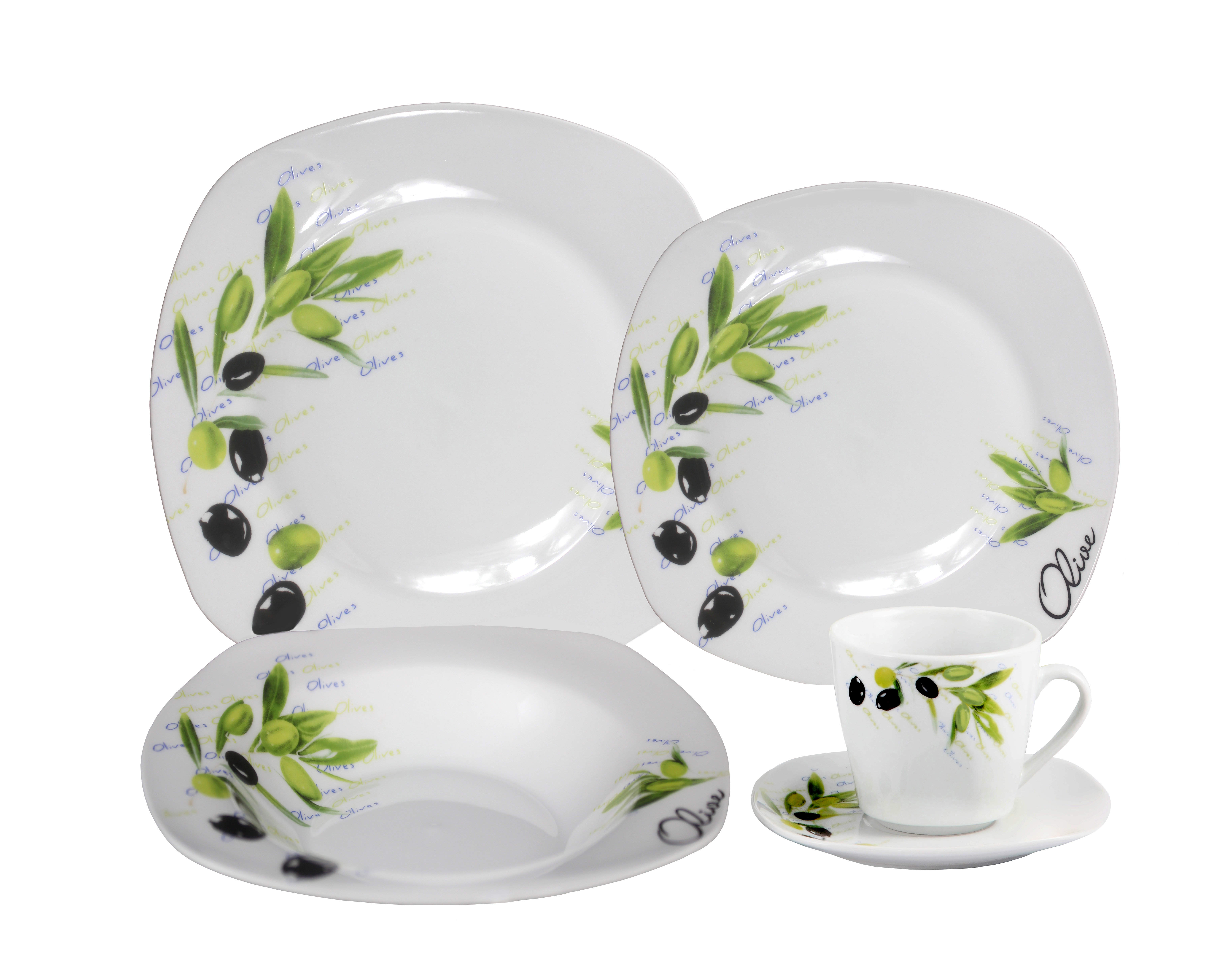 Lorren Home Trends Porcelain 20 Piece Square Dinnerware Set, Service ...