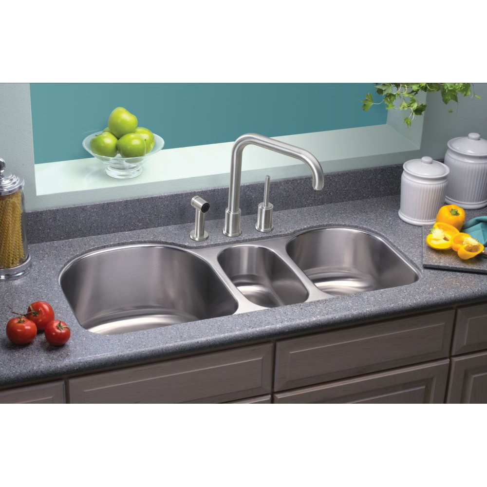Elkay Lustertone 39.5" x 20" Undermount Triple Bowl Kitchen Sink ...