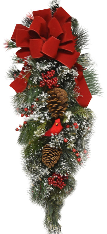 Floral Home Decor Holiday Cardinal Door Swag with Flocked Snow ...