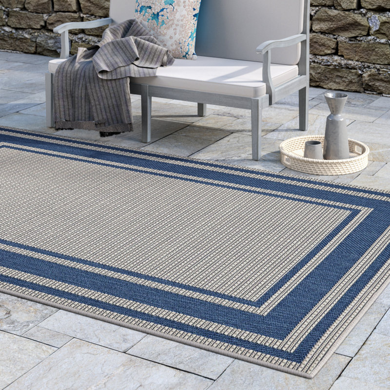Holiman Solid Border Borderline Blue/Beige Indoor/Outdoor Area Rug ...