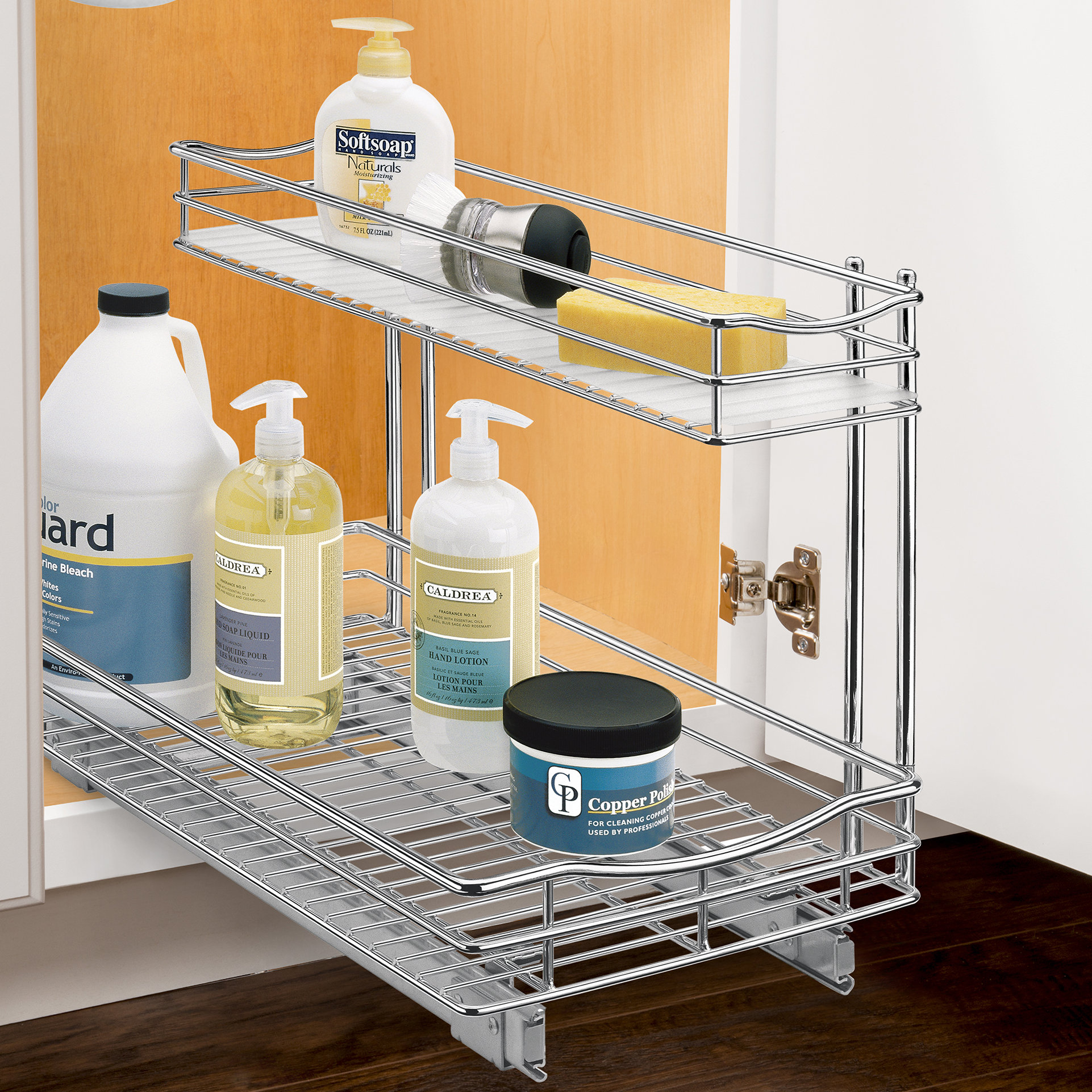 Lynk Roll Out Under Sink Cabinet Organizer Pull Out Two Tier Sliding Shelf 115 In Wide X