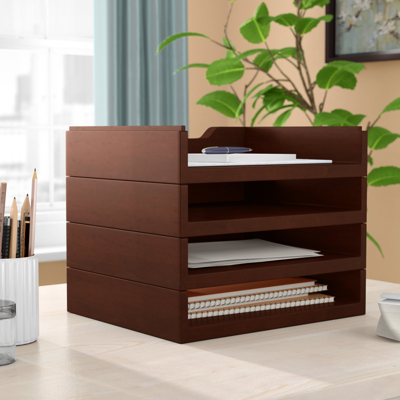 Darby Home Co Beaumys Stacking Wood Desk Organizers, 4 Letter Tray Kit ...