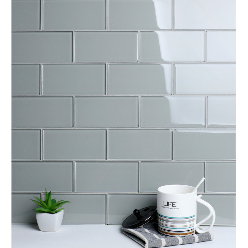 WS Tiles Premium Series 3" x 6" Glass Subway Tile in Glossy Soft Gray ...